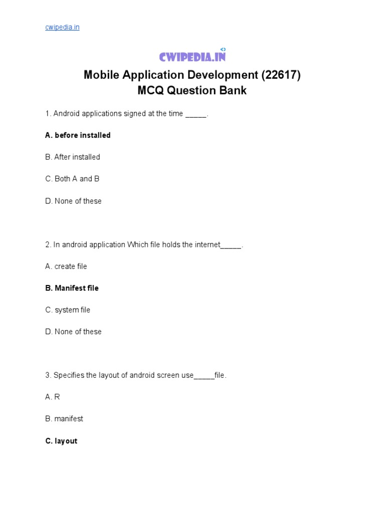 MAD MCQ QB Cwipedia | PDF | Android (Operating System) | Java ... MAD MCQ QB Cwipedia | PDF | Android (Operating System) | Java ...