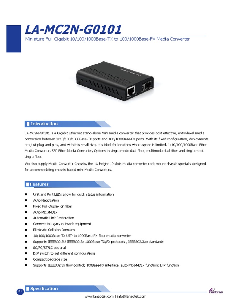 LA-MC2N-G0101: Miniature Full Gigabit 10/100/1000Base-TX To 100 ...