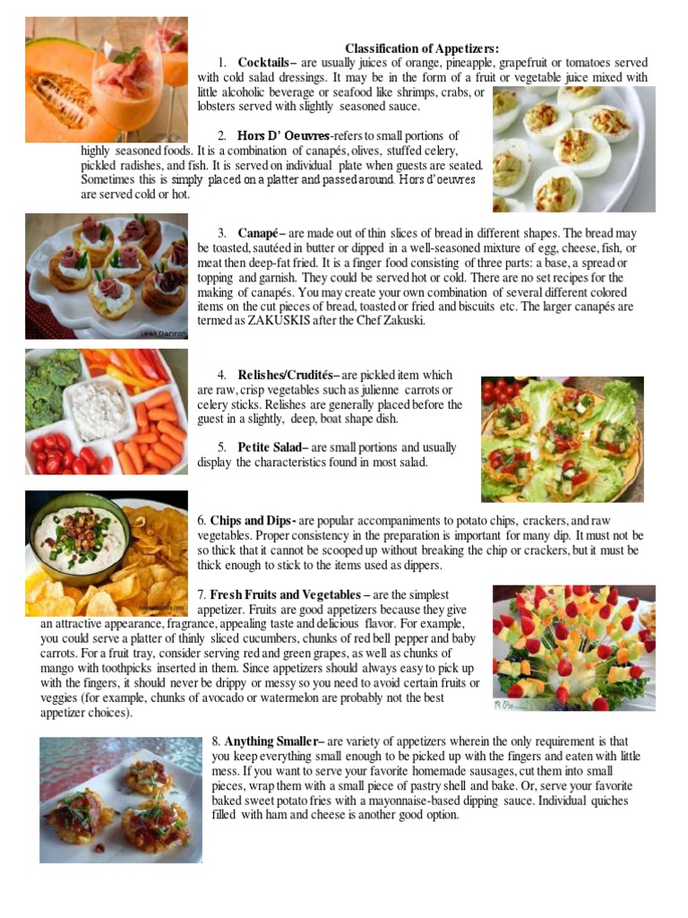Classification of Appetizers | PDF | Hors D'oeuvre | Food And Drink ...