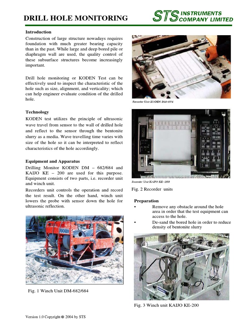 Drill Hole Monitoring: © 2004 by STS | PDF | Ultrasound | Drill