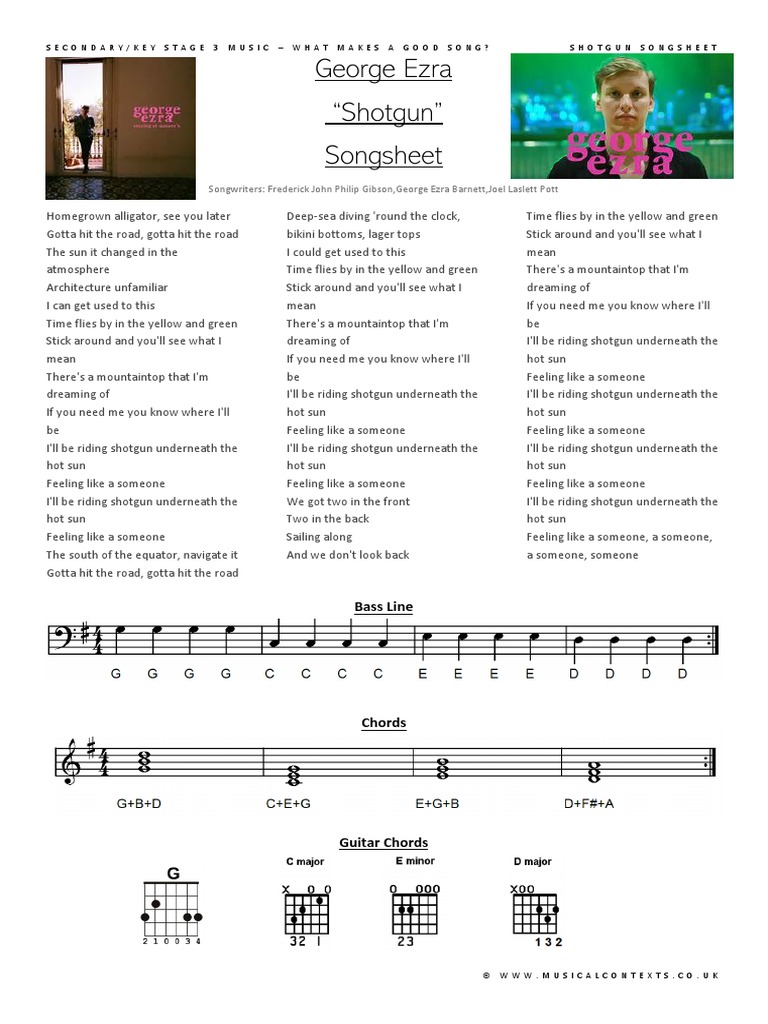 George Ezra "Shotgun" Songsheet: Songwriters: Frederick John Philip ...