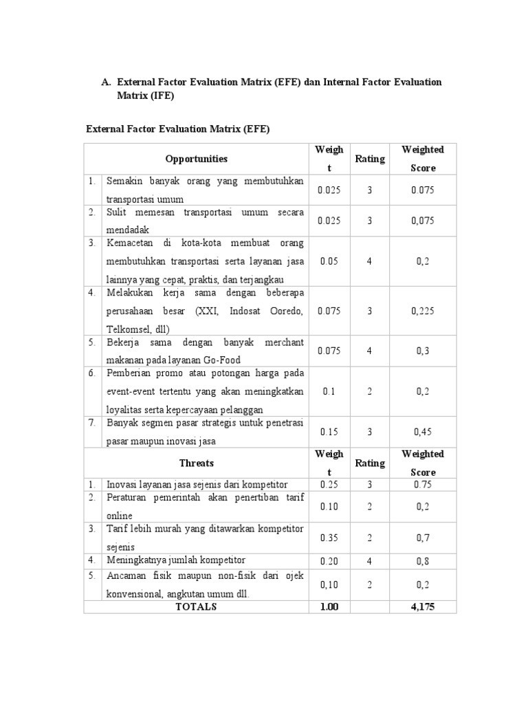 External-Internal Factor Evaluation Matrix | PDF