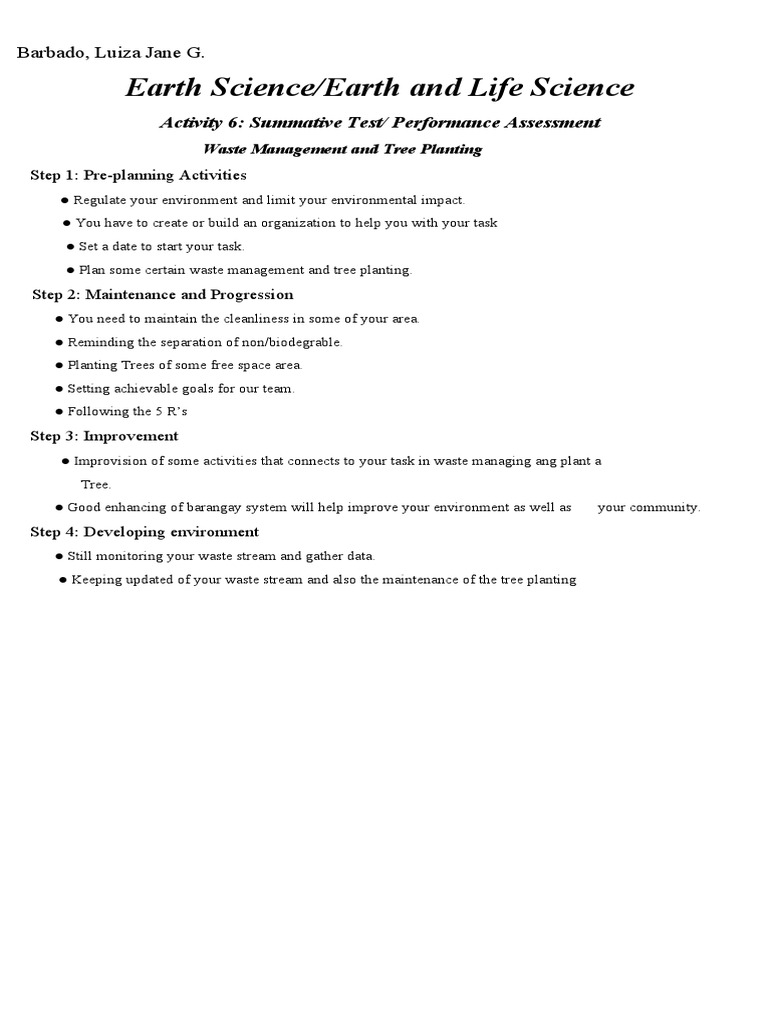 Earth Science/Earth and Life Science: Activity 6: Summative Test ...