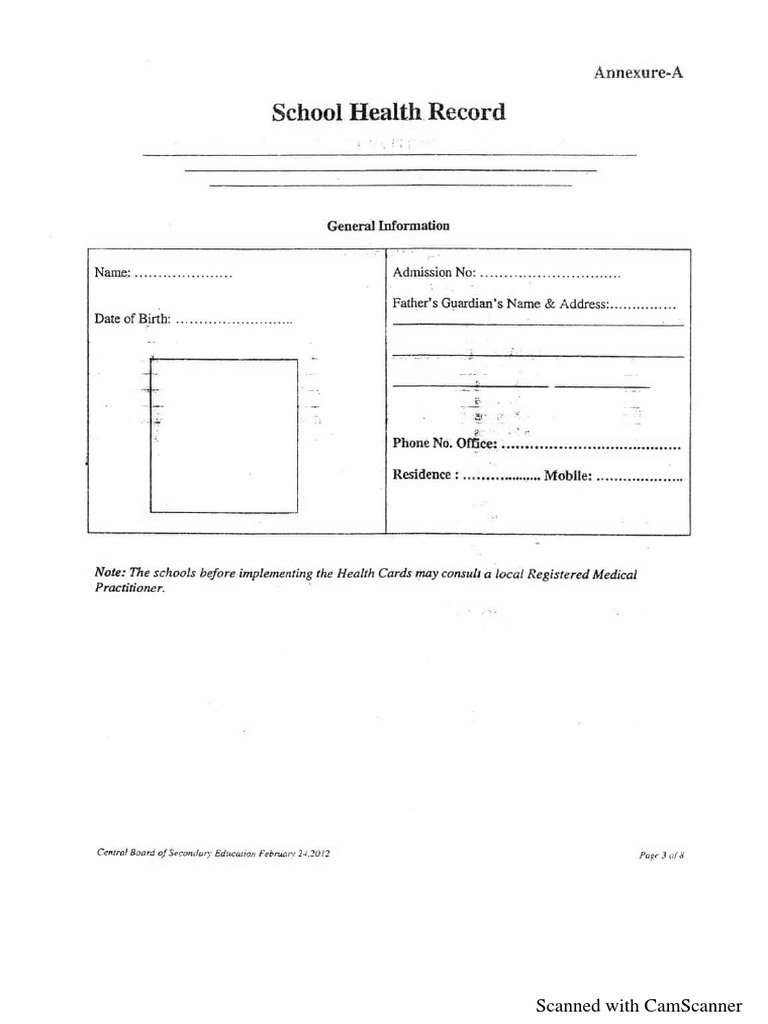 HEALTH-RECORD-FORM-CBSE Patanjali Rishikul | PDF