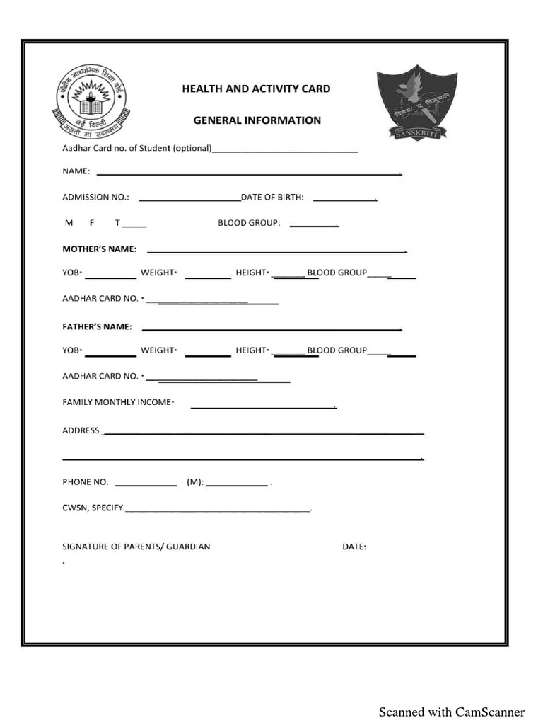 Sanskriti School Health Card | PDF