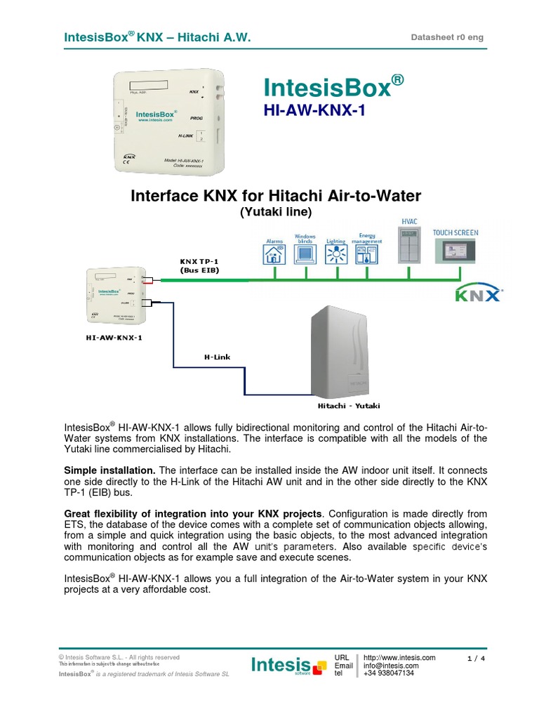 Intesisbox: Interface KNX For Hitachi Air-To-Water | Download Free PDF ...
