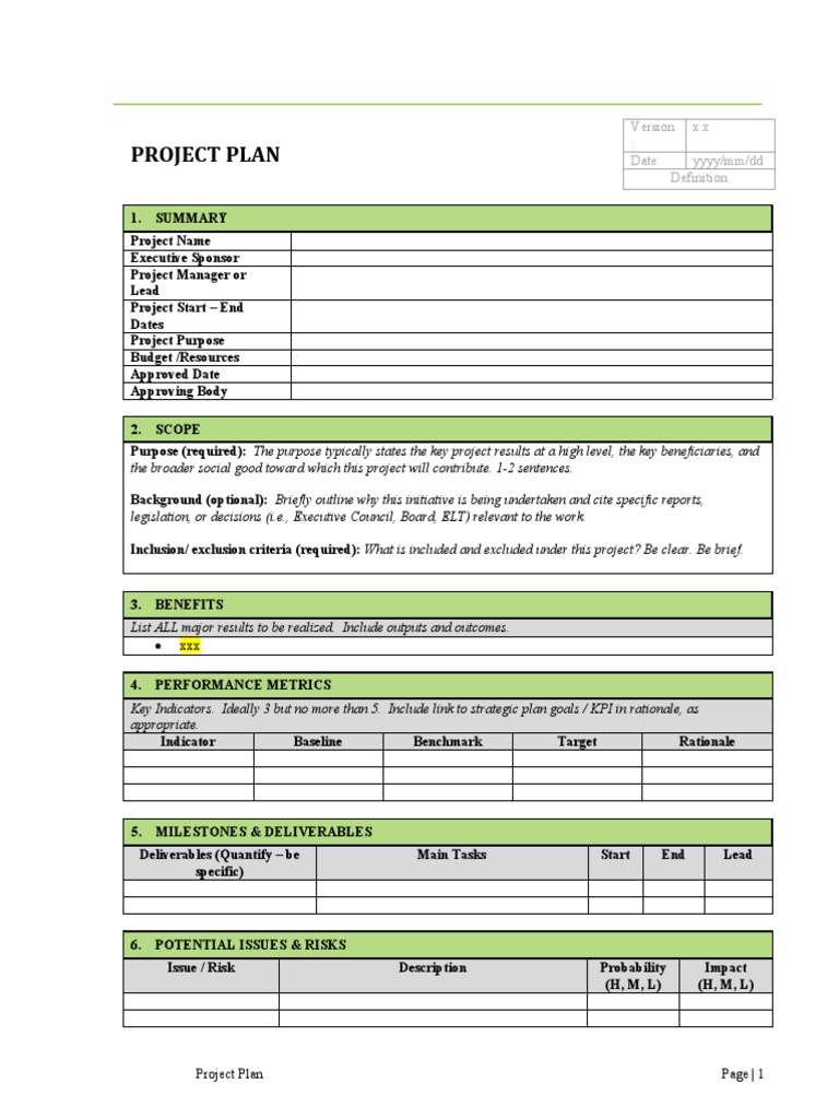Project Plan:: X.X Date: Yyyy/mm/dd | PDF | Performance Indicator ...