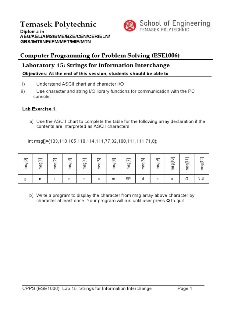 CPPS LAB 15 Solutions | PDF | String (Computer Science) | Array Data Type