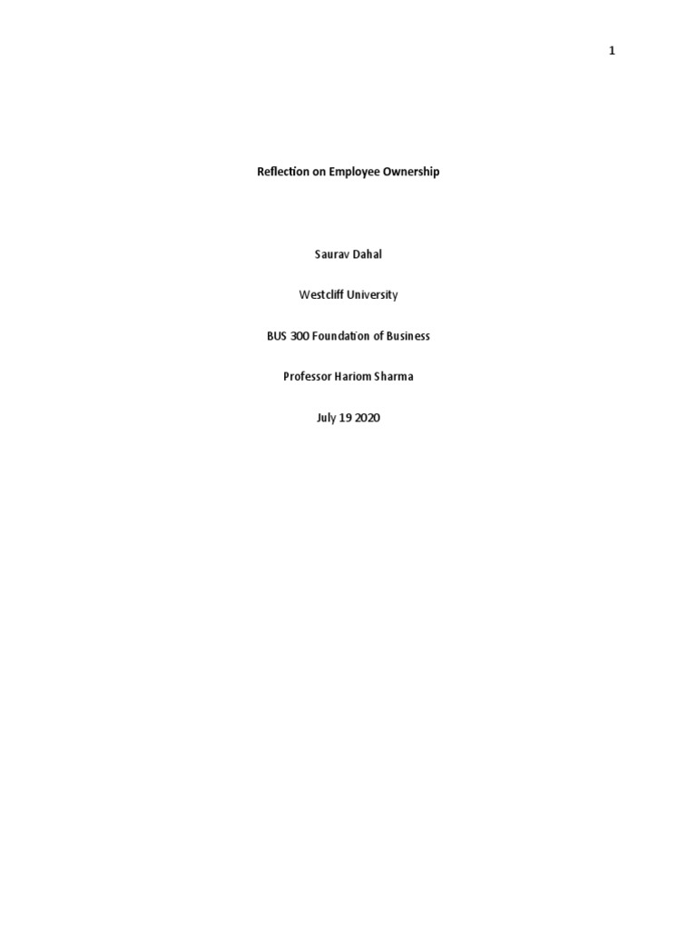 Reflection On Employee Ownership | PDF | Stocks | Employment