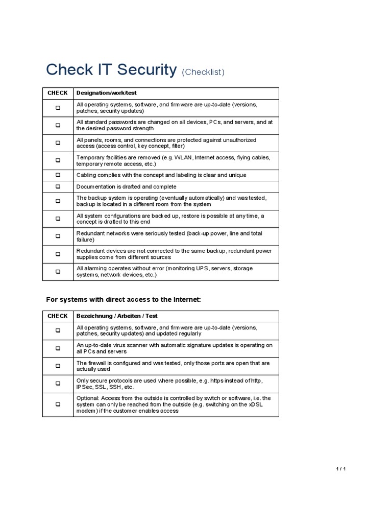 Checklist ITSecurity en | PDF