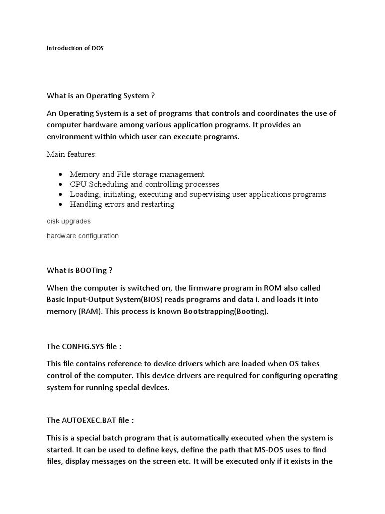 Introduction of DOS: Disk Upgrades Hardware Configuration | PDF | Floppy Disk | Computer File