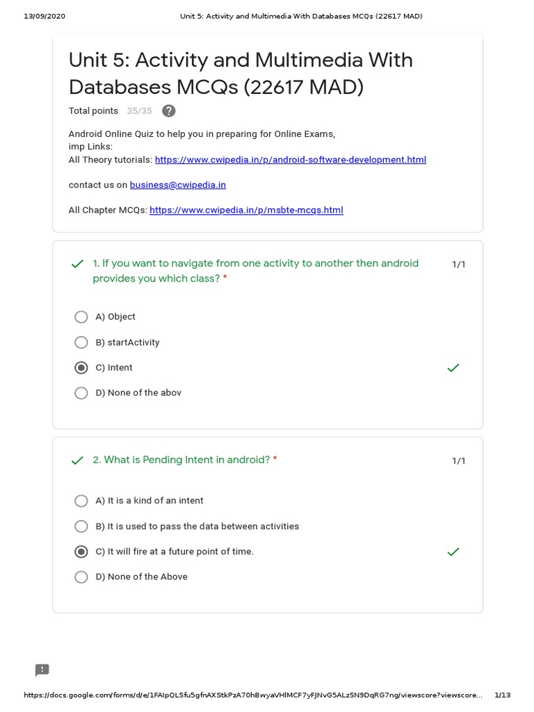 Unit 5 - Activity and Multimedia With Databases MCQs (22617 MAD) PDF | PDF | Databases | Android ...