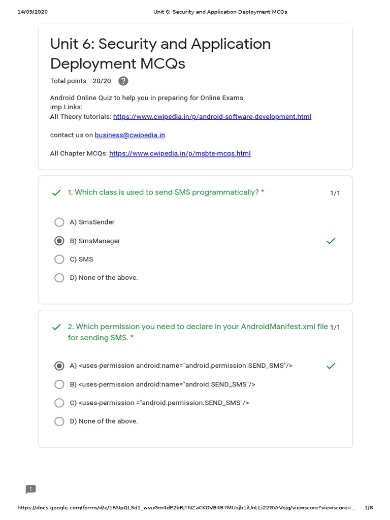 Unit 6 - Security and Application Deployment MCQs PDF | PDF | Google Play | Android (Operating ...