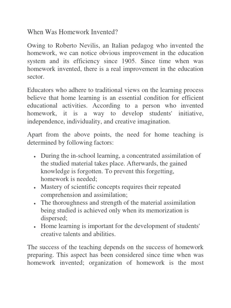 When Was Homework Invented | PDF | Homework | Reading Comprehension