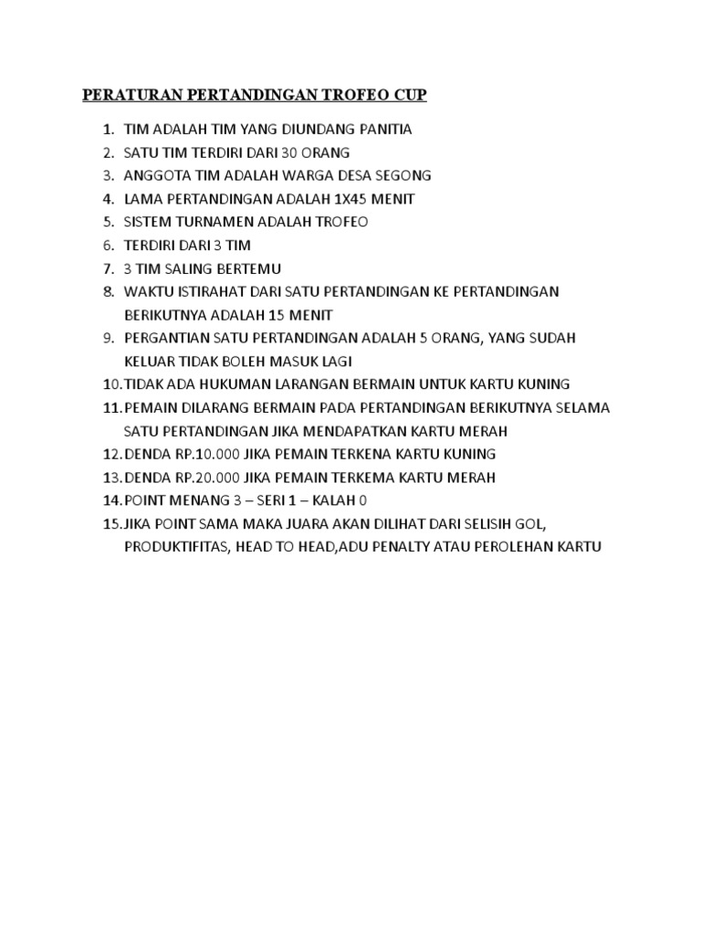 Peraturan Pertandingan Trofeo Cup | PDF