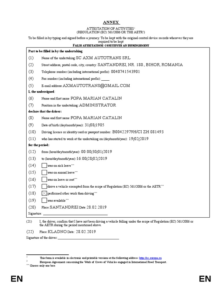Formular AETR | PDF | Government And Personhood | Written Communication