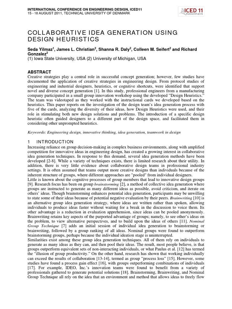 Collaborative Idea Generation Using Design Heuristics | PDF ...