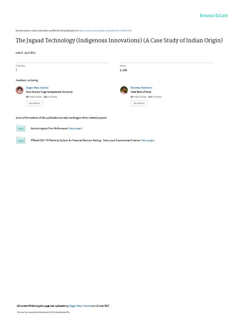 The Jugaad Technology (Indigenous Innovations) (A Case Study of Indian Origin) | PDF | Research ...