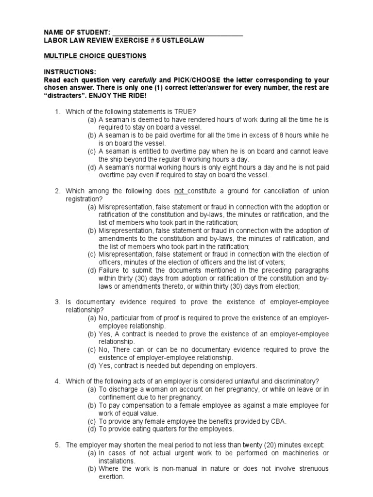 Labor Law Review Covid19 1stsem Ay 2020 2021 Exercise 5 Ustleglaw | PDF ...