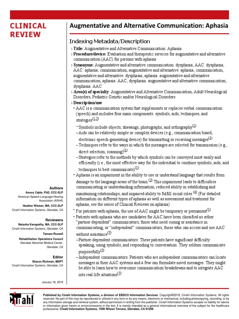 RRC Augumented Alternative Comm Aphasia Clinical Review | PDF | Aphasia ...