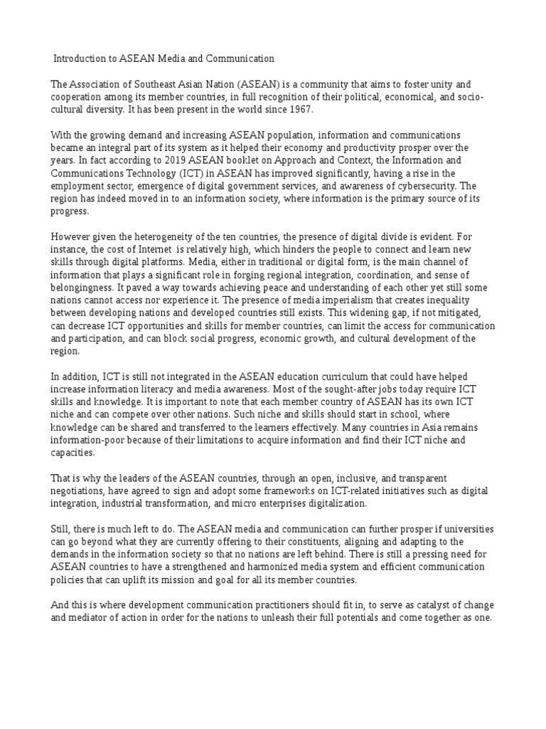 Introduction To ASEAN Media and Communication | PDF | Information And ...