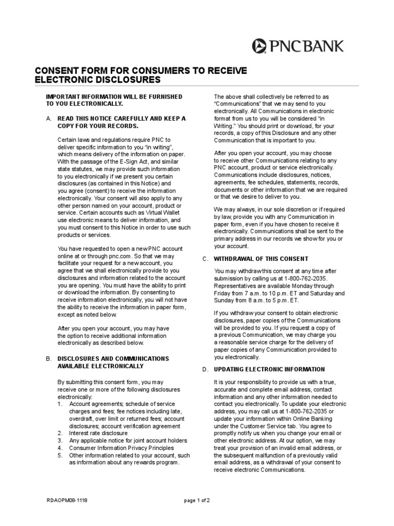 Consent Form For Consumers To Receive Electronic Disclosures | PDF | Overdraft | Cheque