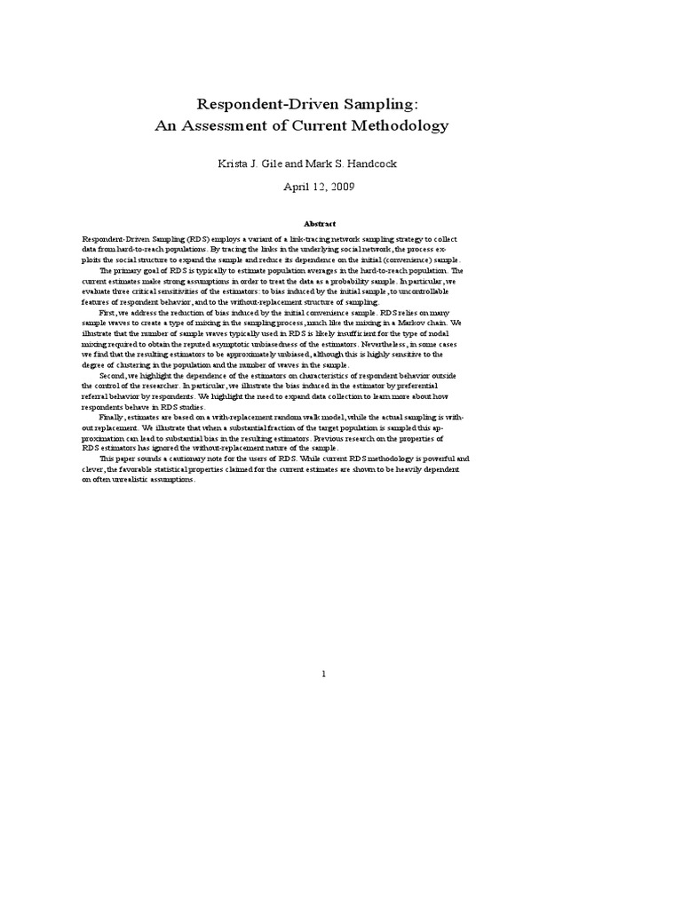 Respondent-Driven Sampling | PDF | Estimator | Sampling (Statistics)