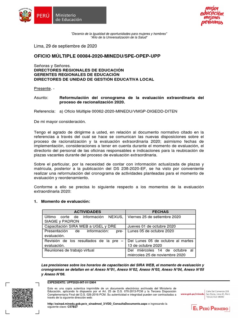 OFICIO - MULTIPLE-00084-2020-MINEDU Reprogramación | PDF | Cognición | Informática