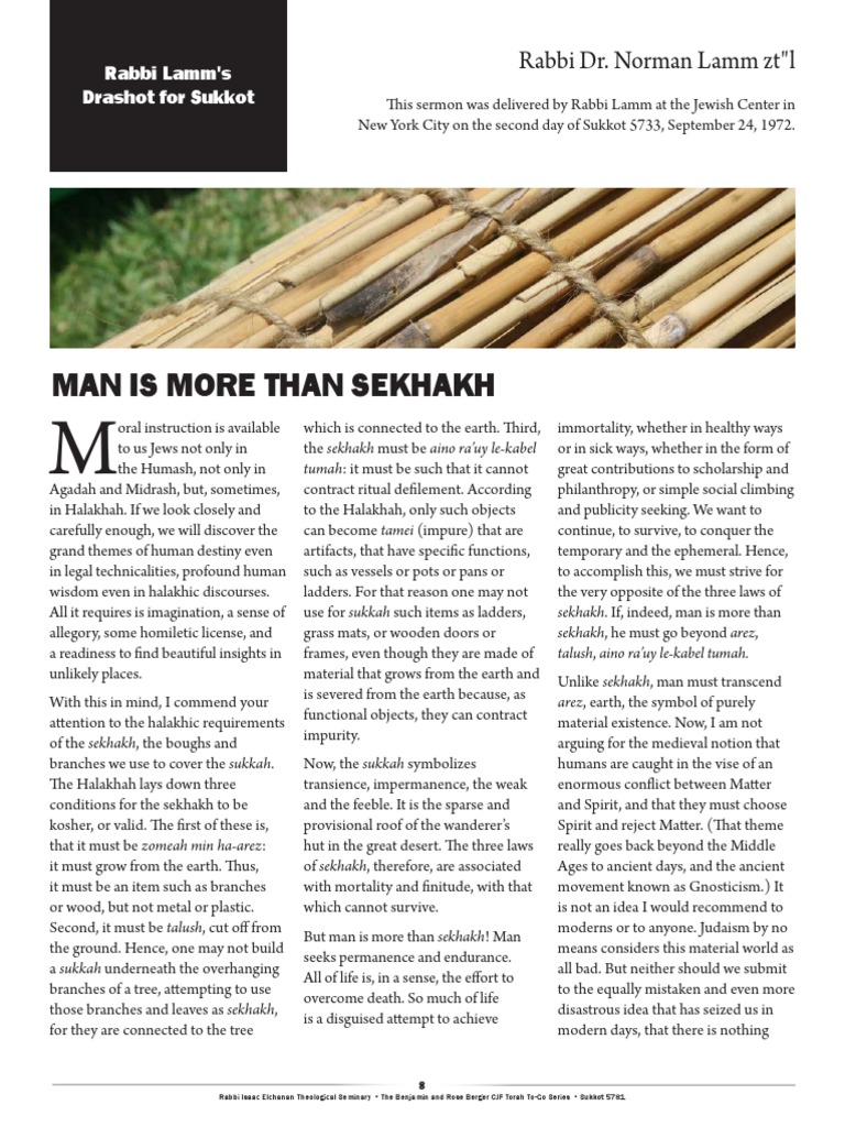 Man is More Than Sekhakh: Finding Profound Insights in Halakhic ...