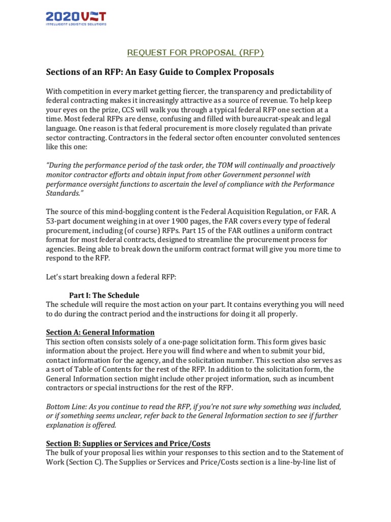 Sections of An RFP: An Easy Guide To Complex Proposals: Request For ...