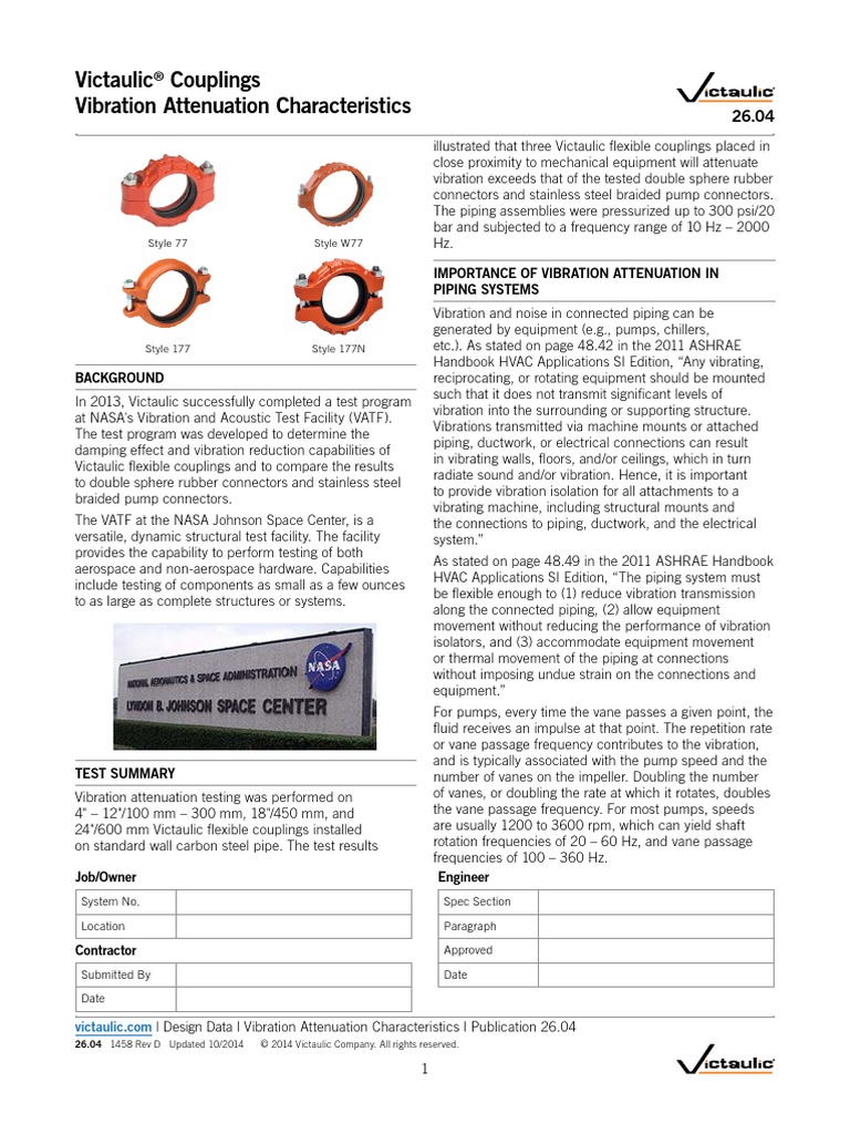 Victaulic Couplings Vibration Attenuation Characteristics | PDF | Pipe ...