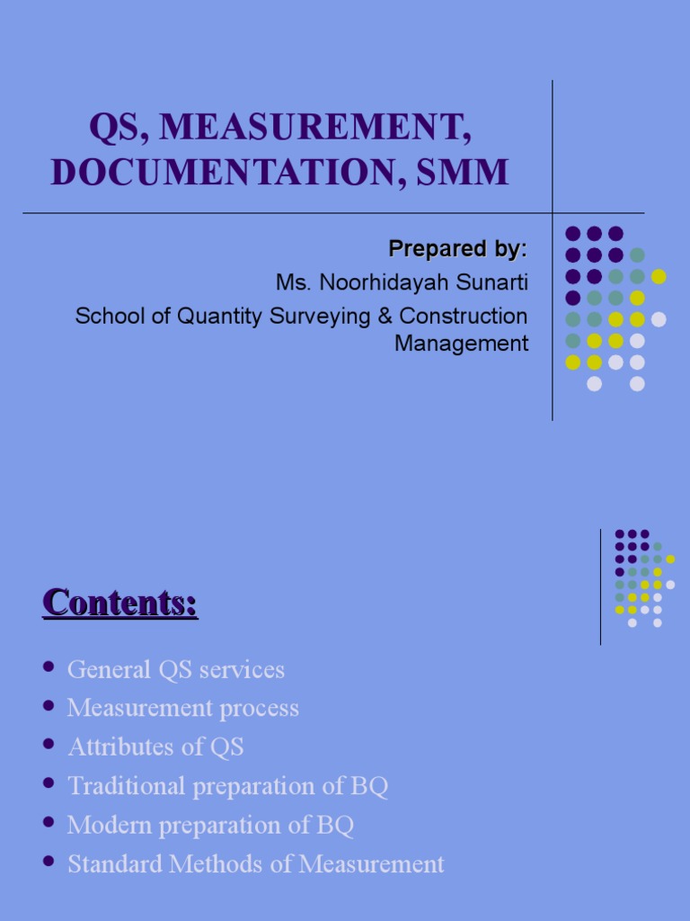 Lecture 1-Theory - QS, Measurement, BQ, SMM | PDF | Specification ...