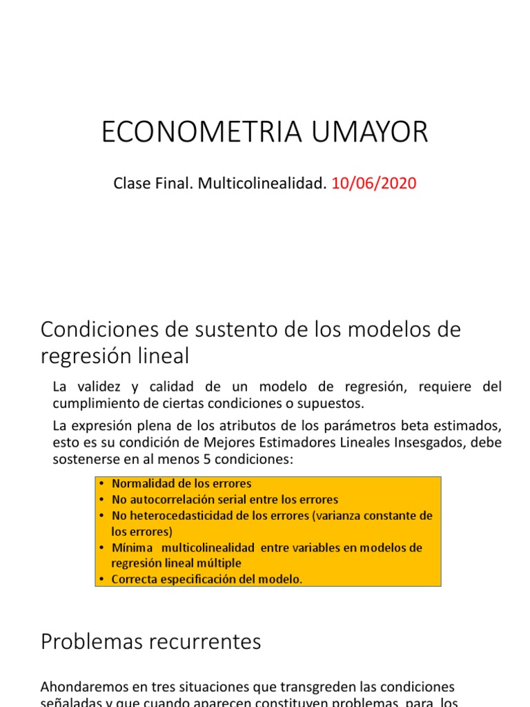 Clase Final Econometria Vespertino | PDF | Multicolinealidad | Econometría
