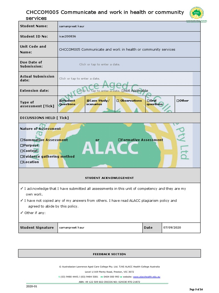 CHCCOM005 Communicate and Work in Health or Community Services | PDF ...