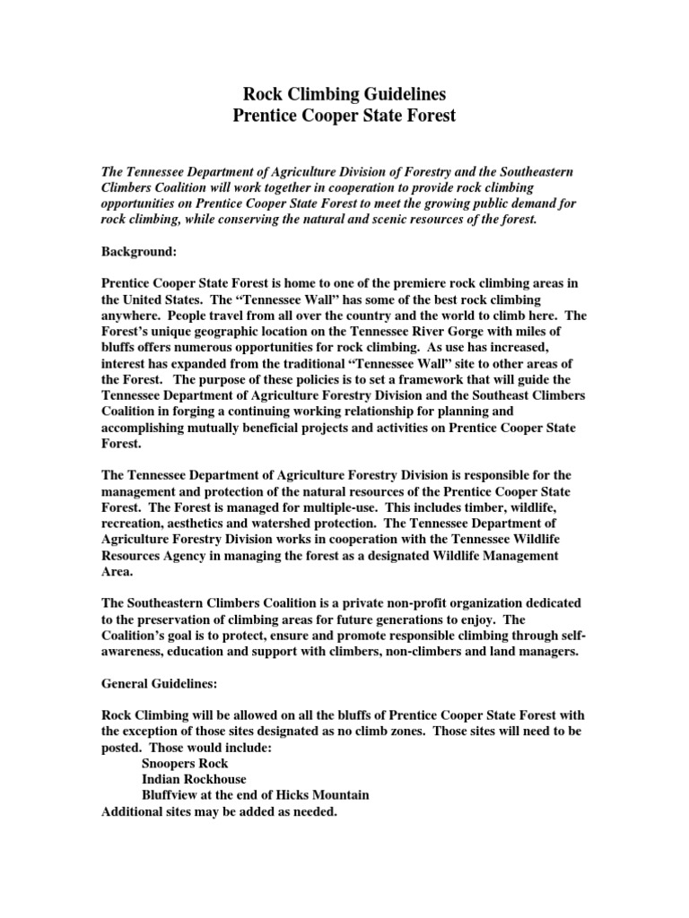Rock Climbing Guidelines Prentice Cooper State Forest | PDF | Forestry ...