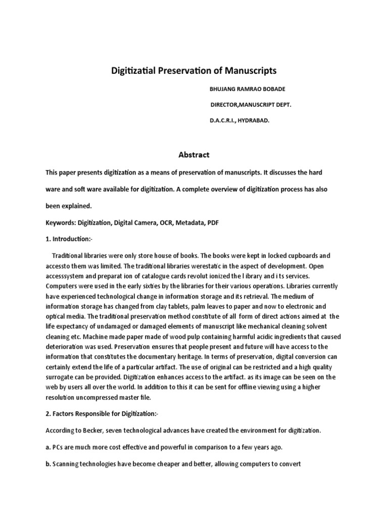 Digitizatial Preservation of Manuscripts | PDF | Data Management ...