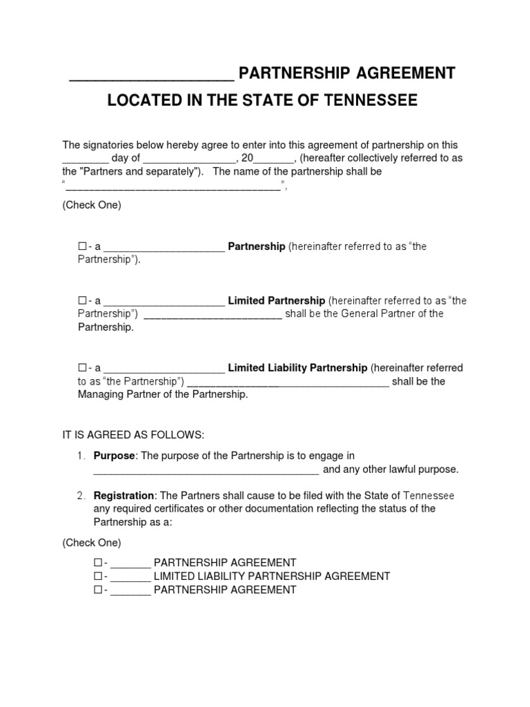 PARTNERSHIP AGREEMENT Located in The State of Tennessee | PDF | General ...