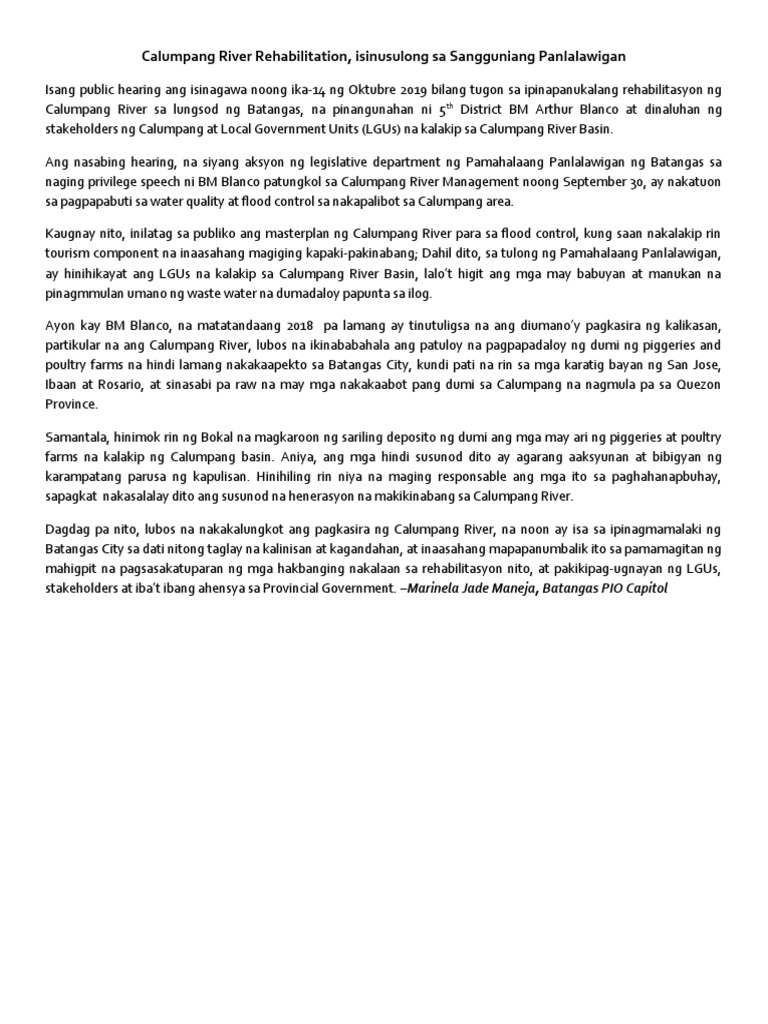 Calumpang River Rehabilitation | PDF