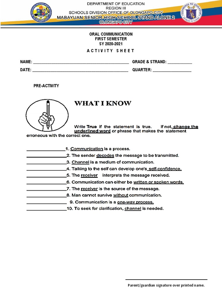 ACTIVITY SHEET 1 Oral Communication Module 1 | PDF