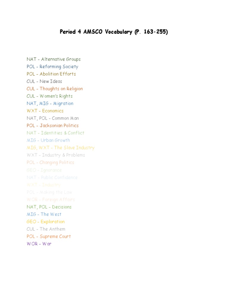 Period 4 AMSCO Vocabulary | PDF | Abolitionism In The United States ...