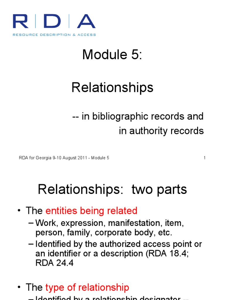 RDA Module 5: Understanding Relationships | PDF | Cataloging | Library ...
