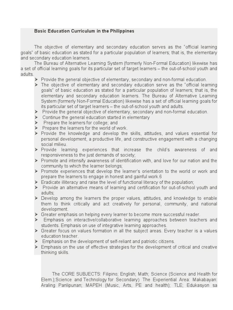 Basic Education Curriculum in The Philippines | PDF | Literacy ...