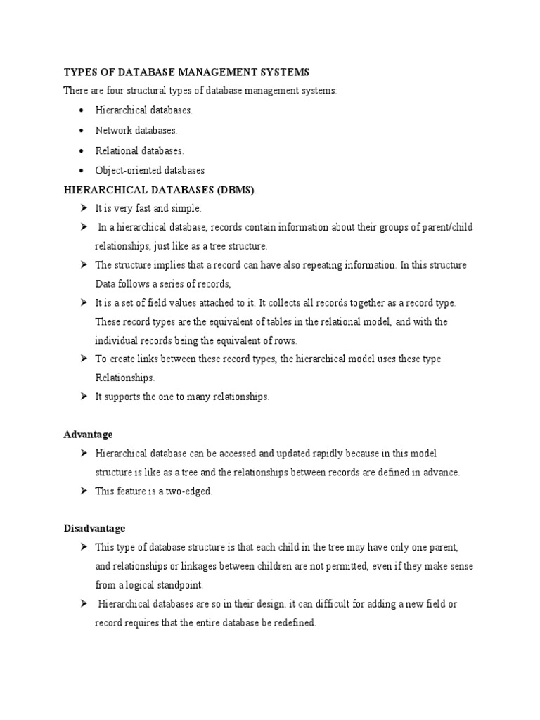 Types of Dbms | PDF | Relational Database | Relational Model
