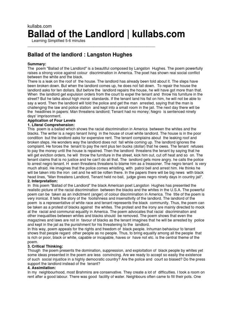 Ballad of The Landlord | PDF | Landlord | Black People