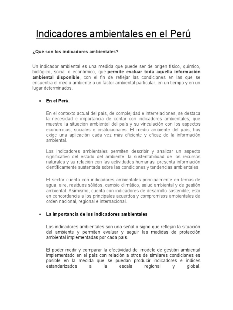 Indicadores Ambientales en El Perú | PDF | Entorno natural | Sustentabilidad