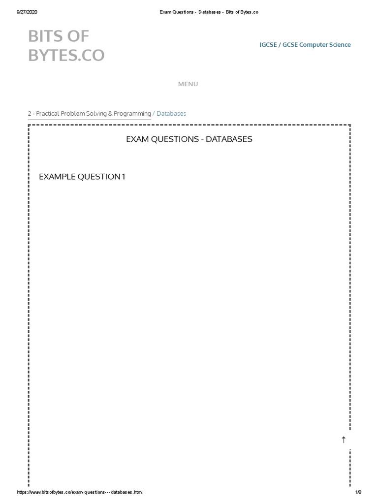 Exam Questions - Databases - Bits of Bytes - Co | PDF | Secondary ...