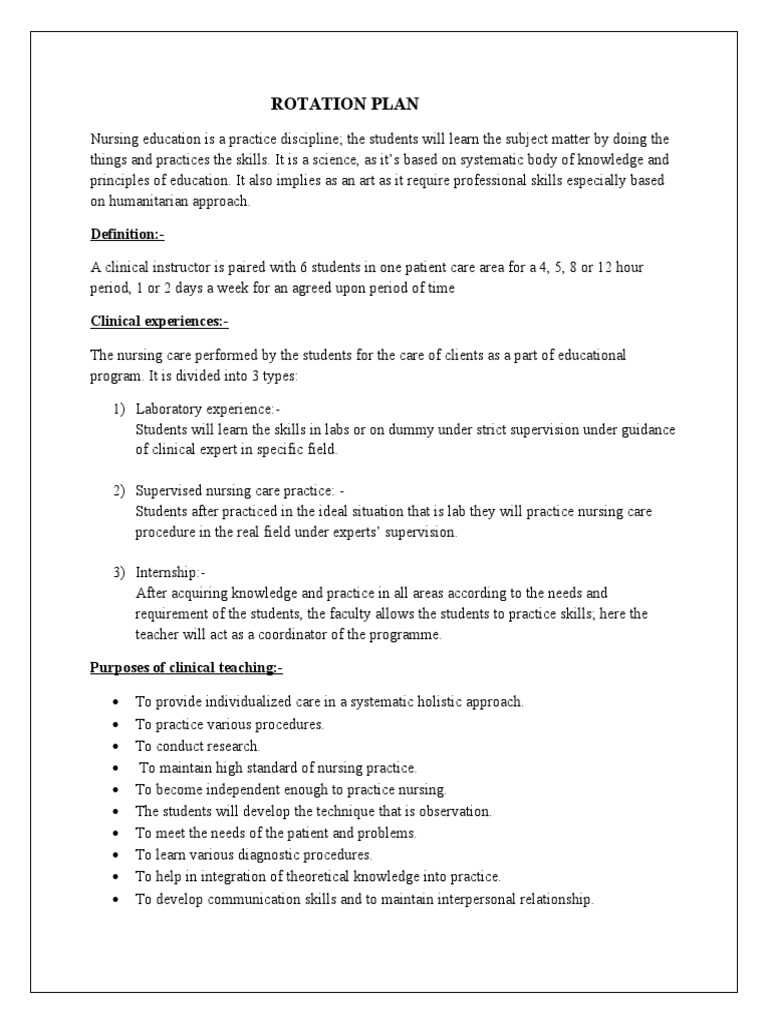 Clinical Rotation Plan | PDF | Nursing | Expert