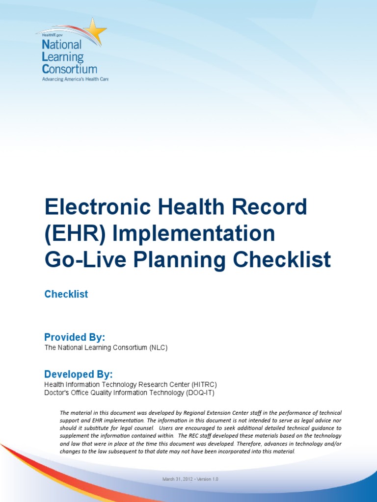NLC Ehr Implementation Go Live Planning Checklist | PDF | Electronic Health Record | Computing