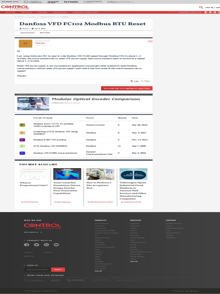 Danfoss VFD FC102 Modbus RTU Reset - Automation & Control Engineering ...
