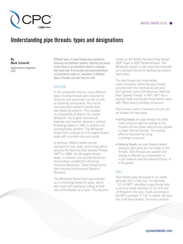 Understanding Pipe Threads: Types and Designations: by Mark Schmidt ...